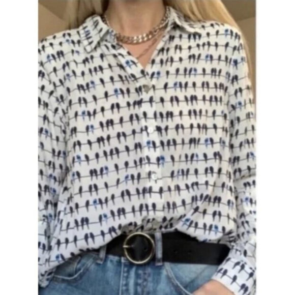Anthropologie | Tops | Anthropologie Jane Delancey Blue Birds On A Wire ...